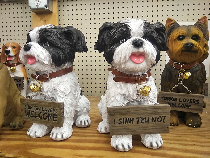 Dog figurines with attitude &ndash; these ceramic canines deliver pun-tastic messages that would make even a cat person chuckle.