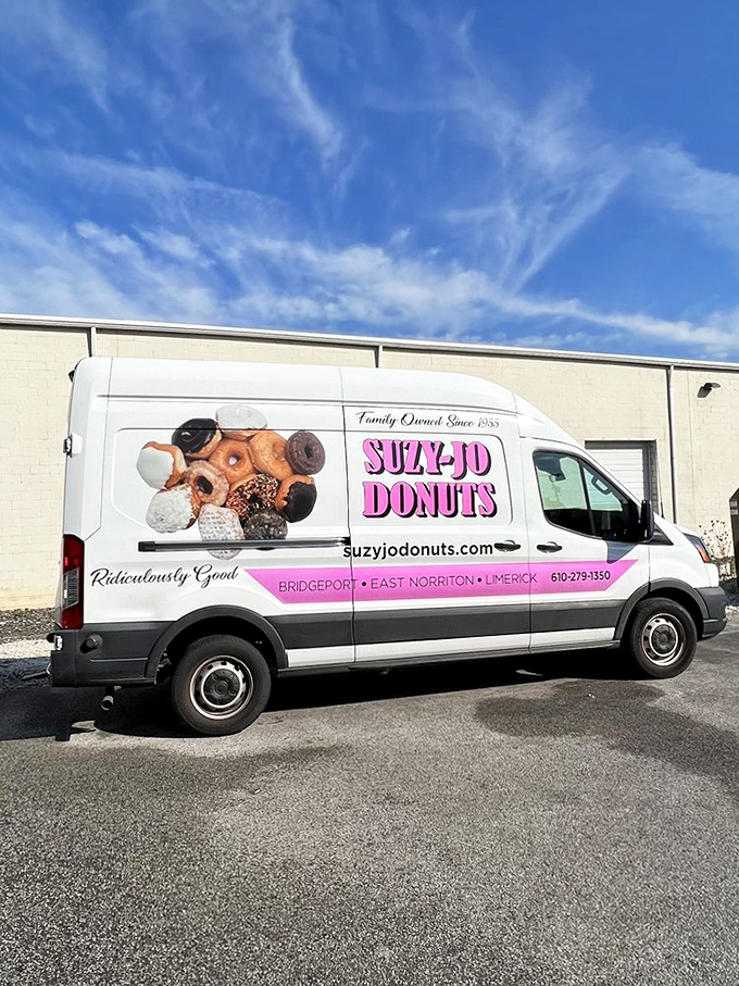 The Suzy-Jo Donuts delivery van &ndash; a mobile harbinger of joy, bringing "Ridiculously Good" treats to the greater Bridgeport area.