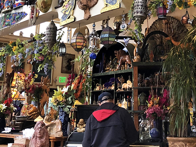 Hanging lanterns, statues, and artifacts create a treasure hunt for your eyes while your stomach waits impatiently for its turn.