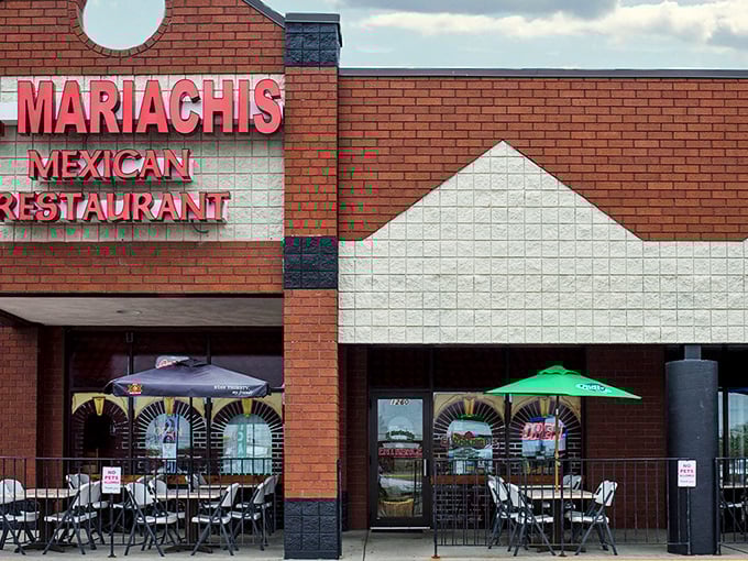 El Mariachi's outdoor seating beckons with the promise of margaritas and chips that actually come free.
