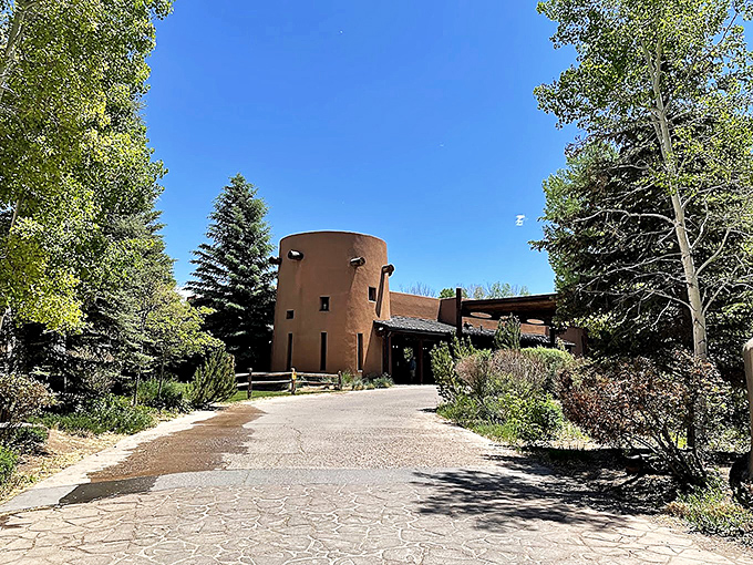 El Monte Sagrado's entrance stands like a modern interpretation of ancient pueblo architecture. Even the driveway feels like you've arrived somewhere special.