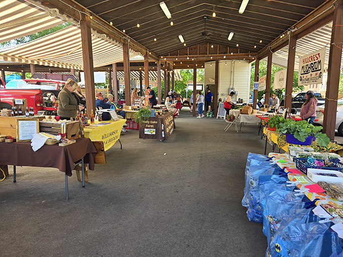The farmers market pavilion&mdash;where retirement mornings are meant to be spent. Fresh produce, friendly faces, and no rush whatsoever.