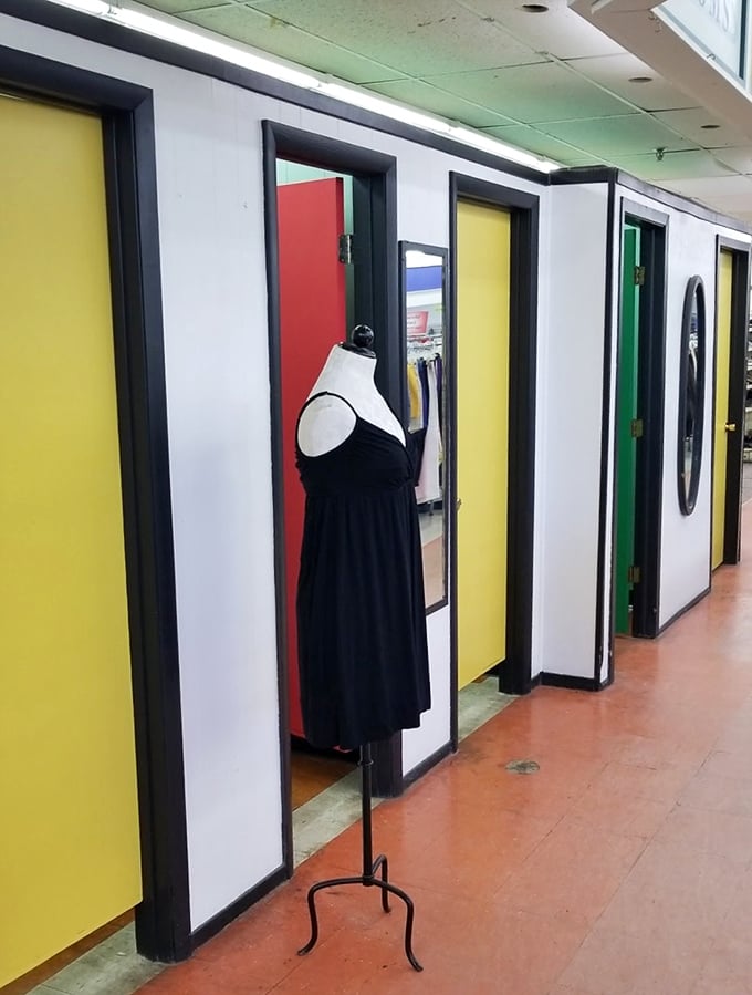 Fitting rooms with personality! These colorful doors have witnessed countless "Does this still fit?" moments and fashion reinventions.