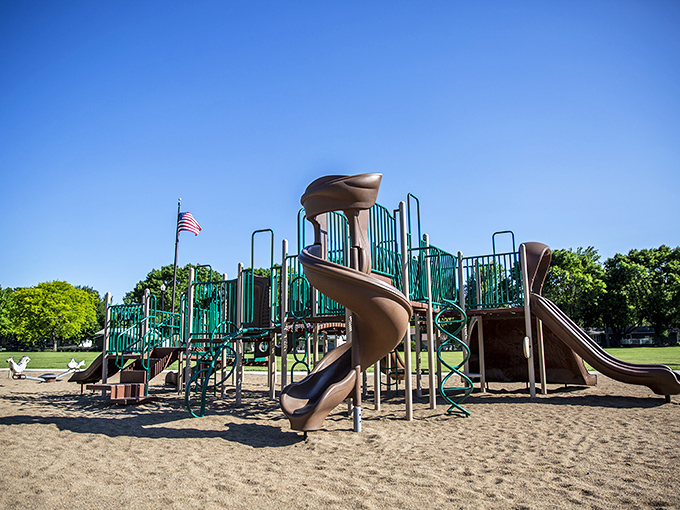 Freedom Park's colorful playground equipment attracts every kid within a five-mile radius on decent weather days.