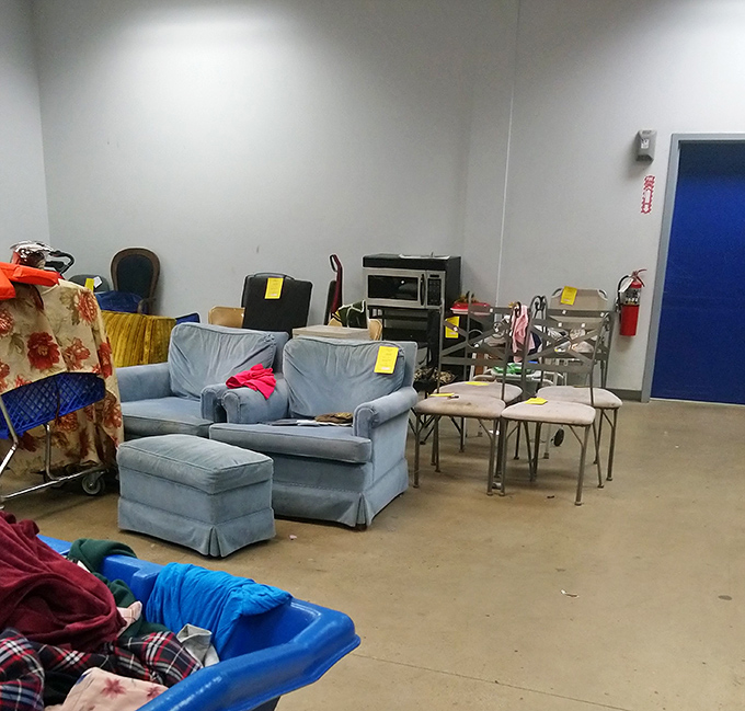 The furniture section offers instant home makeovers at fractions of retail prices. That blue armchair has stories to tell!