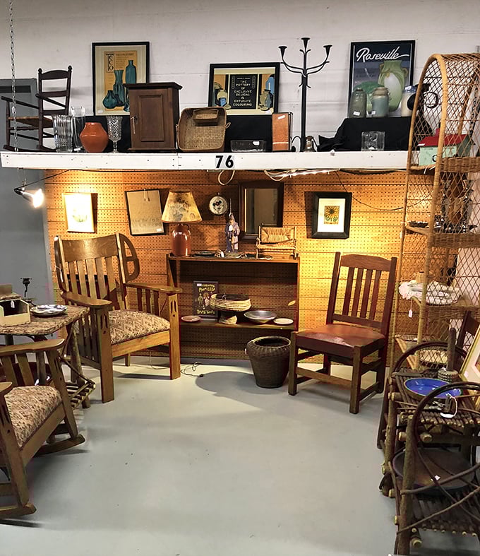 Mission-style meets mid-century in this furniture display that makes modern assembly-required pieces look like temporary visitors in your home.