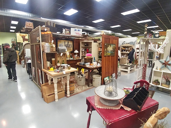 Vendor booths create miniature worlds of wonder. That red table is calling your name, even though it matches nothing in your house.