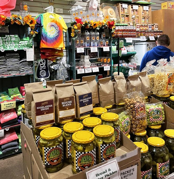 The gift shop: where hot dog devotees stock up on souvenirs and sauces. Those pickle jars are practically Toledo's unofficial mascot.