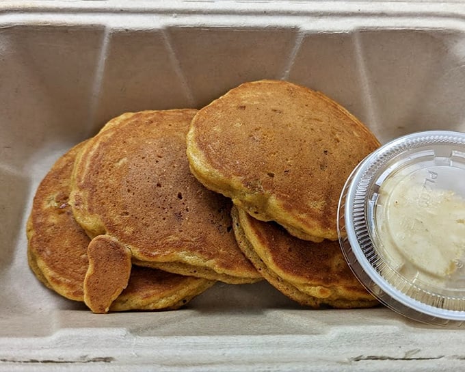 Griddle corn cakes that look humble but taste divine. These golden discs are the unsung heroes of the breakfast menu.