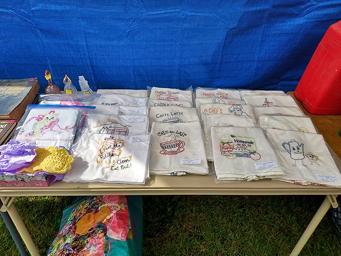 Hand-embroidered linens tell stories of patient craftsmanship, arranged with care by vendors who understand these aren't just products&mdash;they're pieces of history.