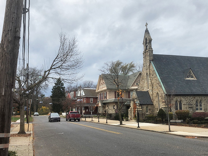 Historic homes line streets where Victorian architecture survived modernization's wrecking ball against all reasonable odds.
