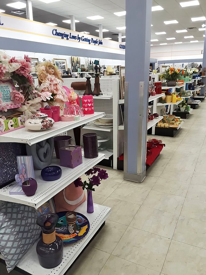 The home decor aisle: where porcelain figurines, vases, and decorative plates create an archaeological dig through America's design trends.