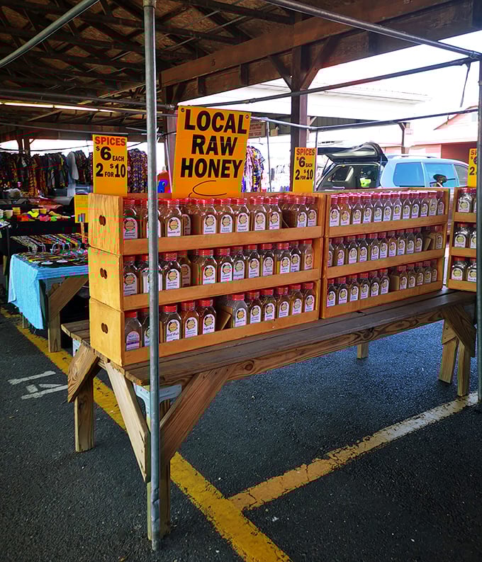 Liquid gold lined up with military precision. This local raw honey display proves bees are New Jersey's unsung culinary heroes.