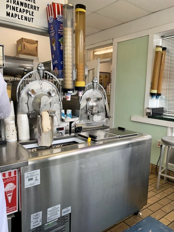 Behind the scenes: vintage custard machines that have been churning joy for generations. Industrial art creating edible masterpieces.