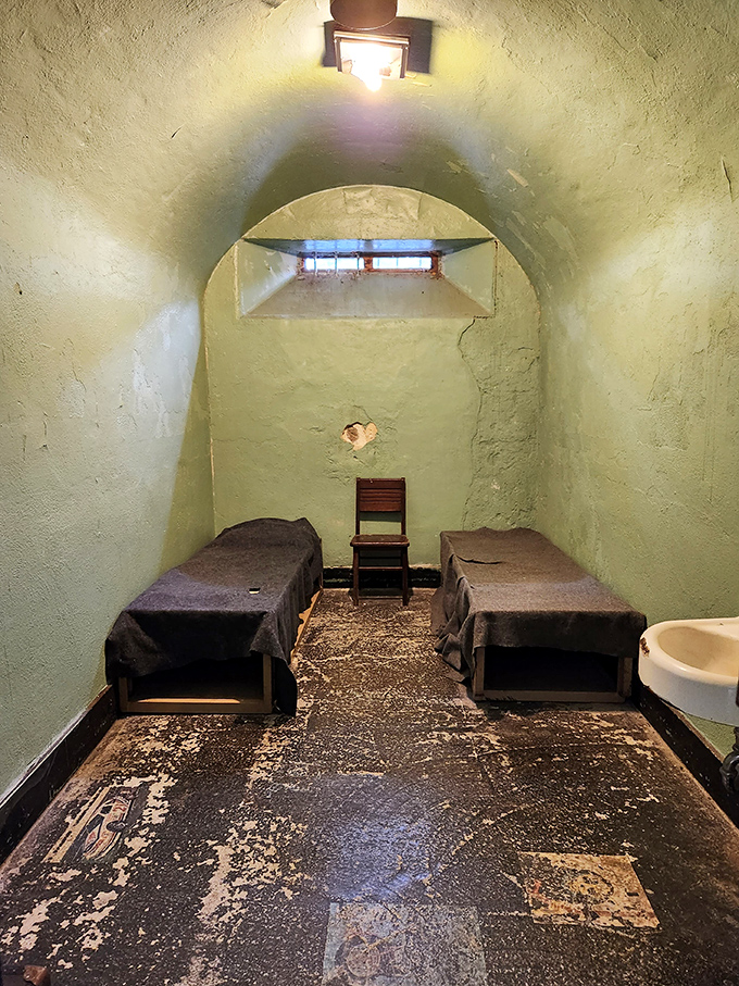 Home sweet home? The spartan cell accommodations make today's minimalist design trends look positively luxurious. Marie Kondo would approve of the lack of clutter.