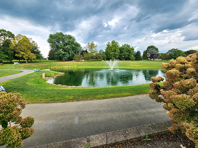 This serene pond with its gentle fountain offers a moment of reflection &ndash; both literally and figuratively &ndash; amid the bustle of exploring.
