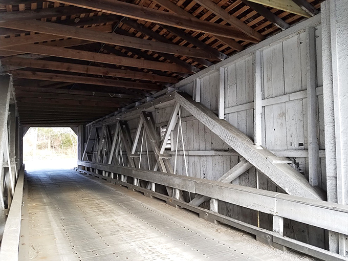 The interior reveals a mesmerizing geometric pattern of supports that have withstood centuries of weather and traffic.