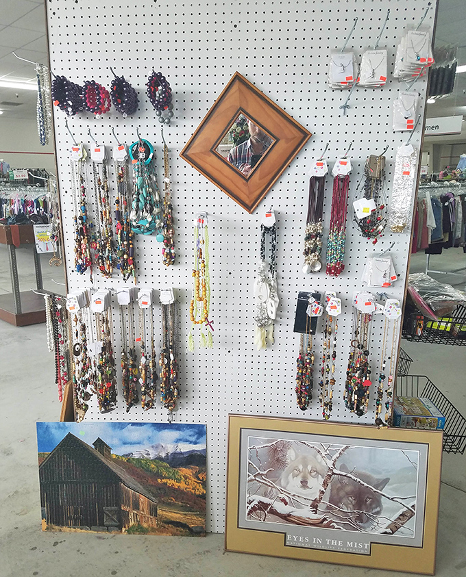 The jewelry display transforms costume accessories into treasure hunting. That perfect statement necklace is hiding somewhere between vintage and vibrant.