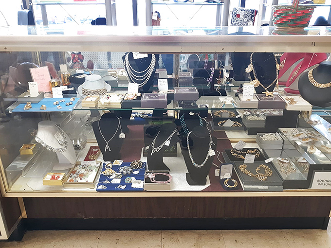 The jewelry counter&mdash;where someone's past glamour becomes your future statement piece. Those pearls have definitely attended some interesting dinner parties.