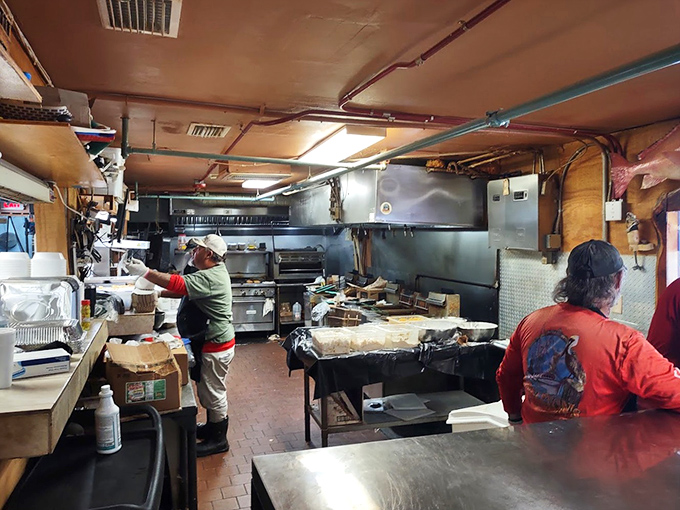 Where the magic happens&mdash;a no-frills kitchen turning the morning's catch into the afternoon's happiness.