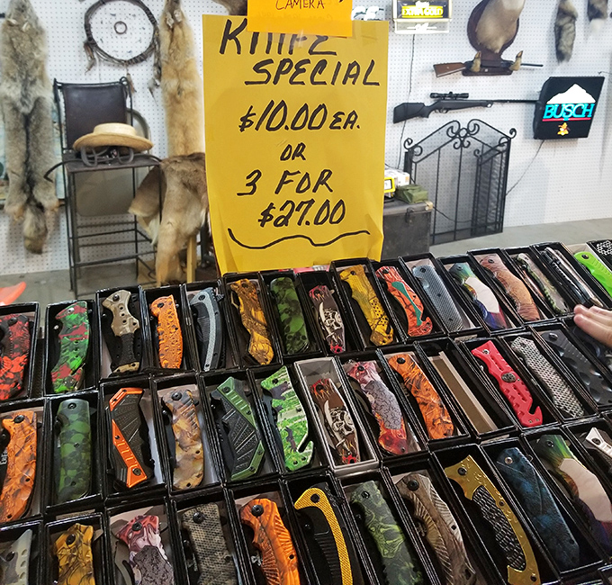 The knife collector's dream display. Each blade tells a story—some practical, some decorative, all conversation starters.