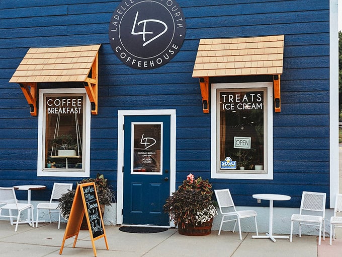 LaDelle and Fourth Coffeehouse's vibrant blue exterior promises what every great small town needs&mdash;a gathering spot where coffee and conversation flow freely.
