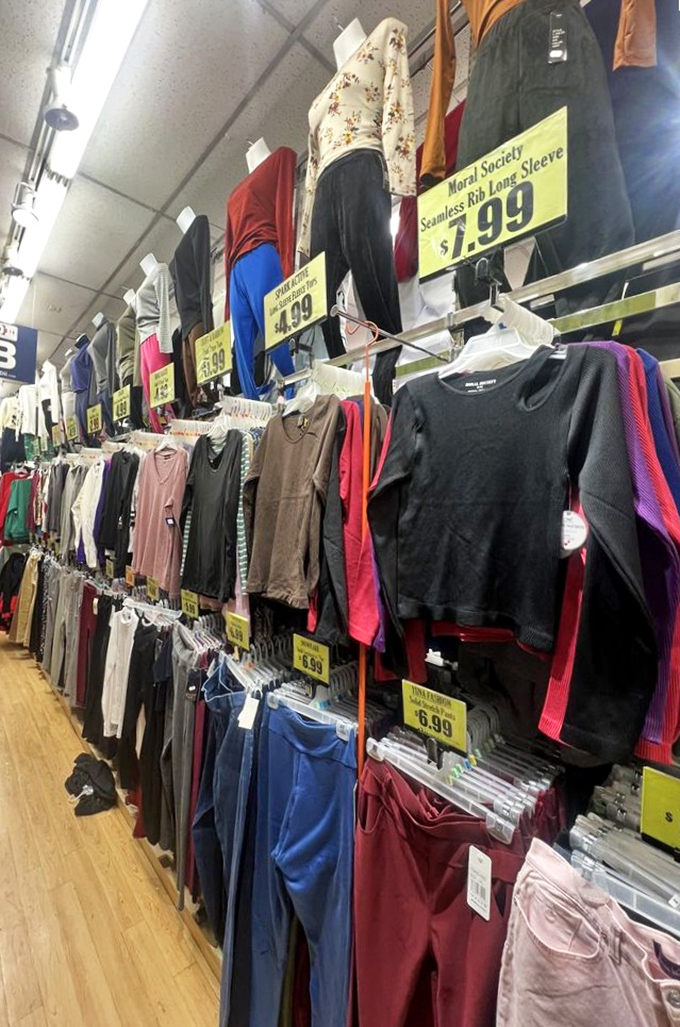 The clothing section: where "I have nothing to wear" meets "I can afford everything here" in a beautiful retail romance.