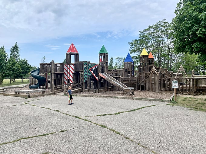 This playground might be the happiest place in Manistee, where childhood imagination meets good old-fashioned slide and swing therapy.