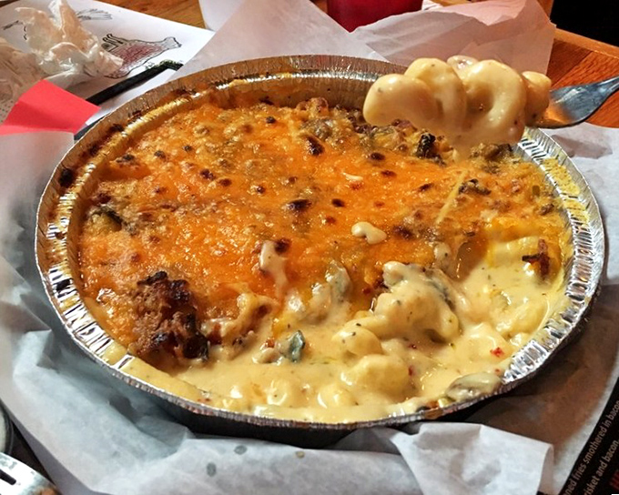 Mac and cheese that's had a serious upgrade from the blue box. Creamy, cheesy, and substantial enough to be a meal itself&mdash;if you weren't already surrounded by smoked meat options.