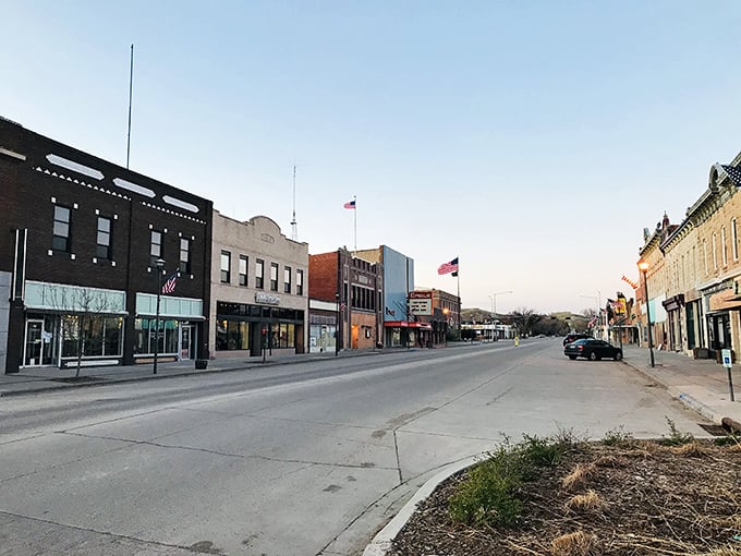 Chadron's peaceful Main Street at dusk reflects the unhurried pace of life that makes this affordable Nebraska town perfect for retirees.