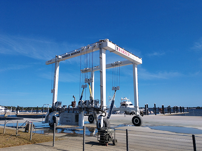 Between prehistoric beasts, this marina offers a glimpse of modern machinery that would baffle a Brachiosaurus. Evolution's quite the trip.