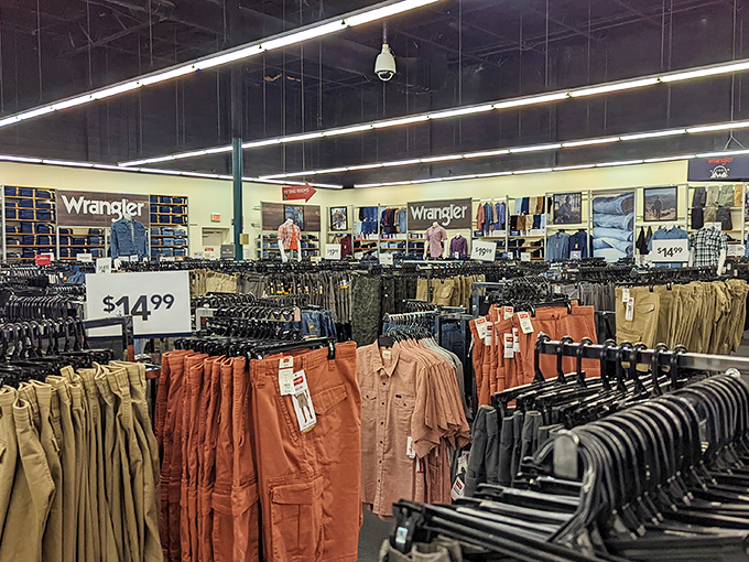 Wrangler wonderland! The quintessential American denim brand offers rugged reliability at prices that would make your grandfather nod with approval.