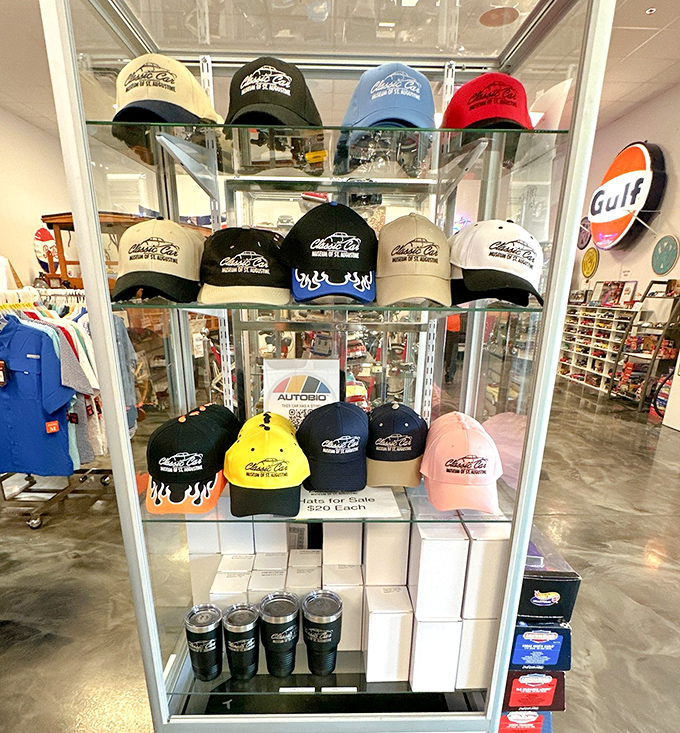 The gift shop &ndash; where you can buy a hat to hide your "car show hair" after a day of looking under hoods in the Florida sunshine.