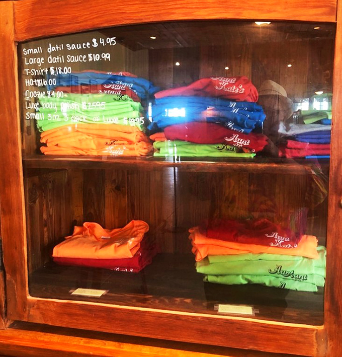 Aunt Kate's merchandise display&mdash;because sometimes you need a t-shirt to remember that time you ate the best crab cakes of your life.
