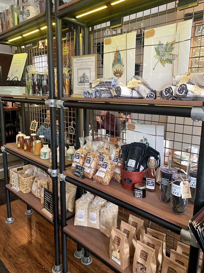 The merchandise corner offers take-home treats - bags of that famous granola and other house-made goodies for when withdrawal symptoms hit.