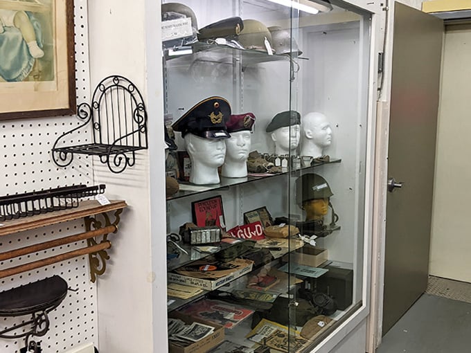 Military history preserved under glass&mdash;a reminder that before these were collectibles, they were part of someone's daily uniform in service to country.