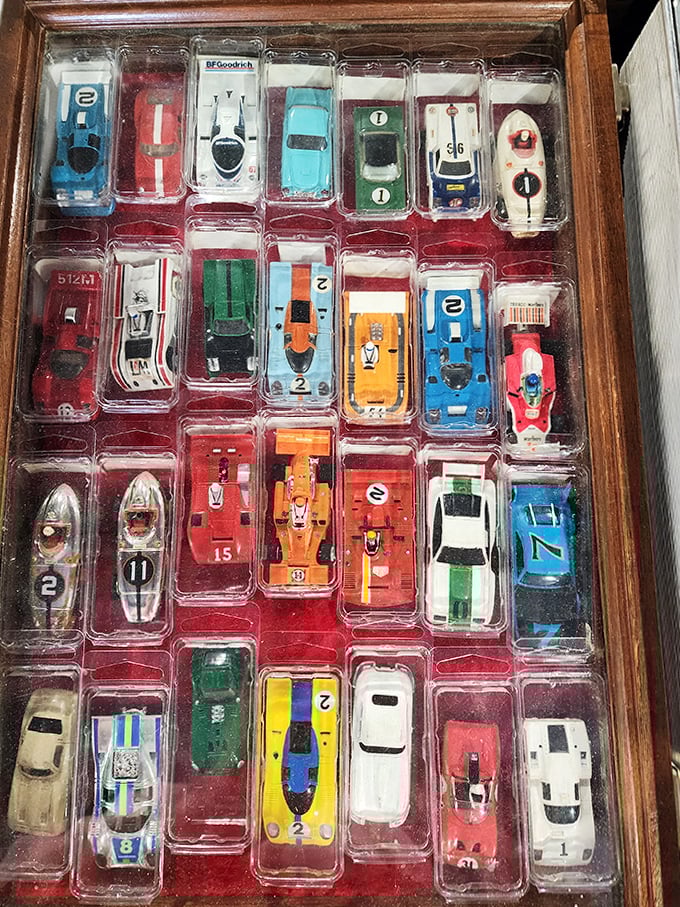 Miniature racers perfectly preserved in their display case. For serious collectors, these aren't toys—they're investments with wheels.