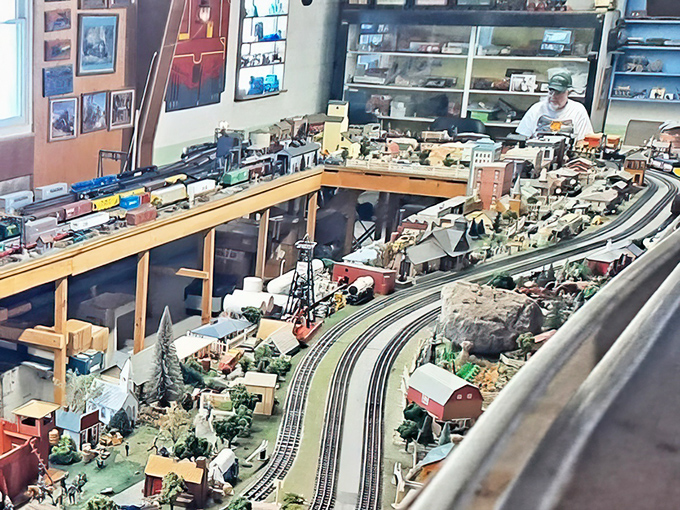 Miniature worlds with maximum detail. This model train setup captures small-town America with a precision that makes you want to shrink down and move in.