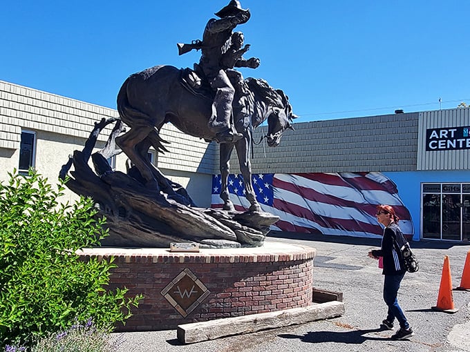 Western heritage stands tall in this impressive bronze sculpture, capturing the spirit of Montrose's ranching roots against a backdrop of small-town Americana.