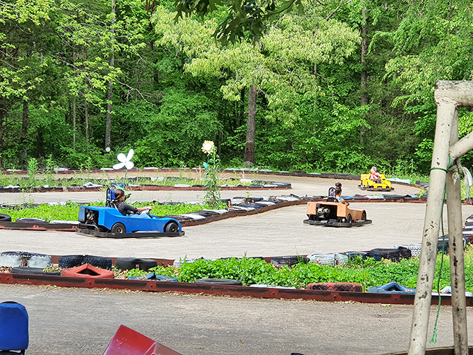 Go-karts in the forest&mdash;because even in a town that celebrates tradition, sometimes you just need to go vroom.