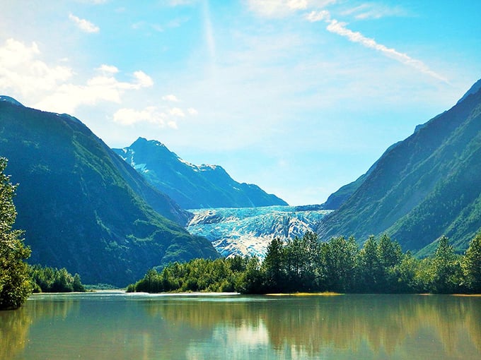 Davidson Glacier peers between mountains like a nosy neighbor with much better curb appeal than your average subdivision.