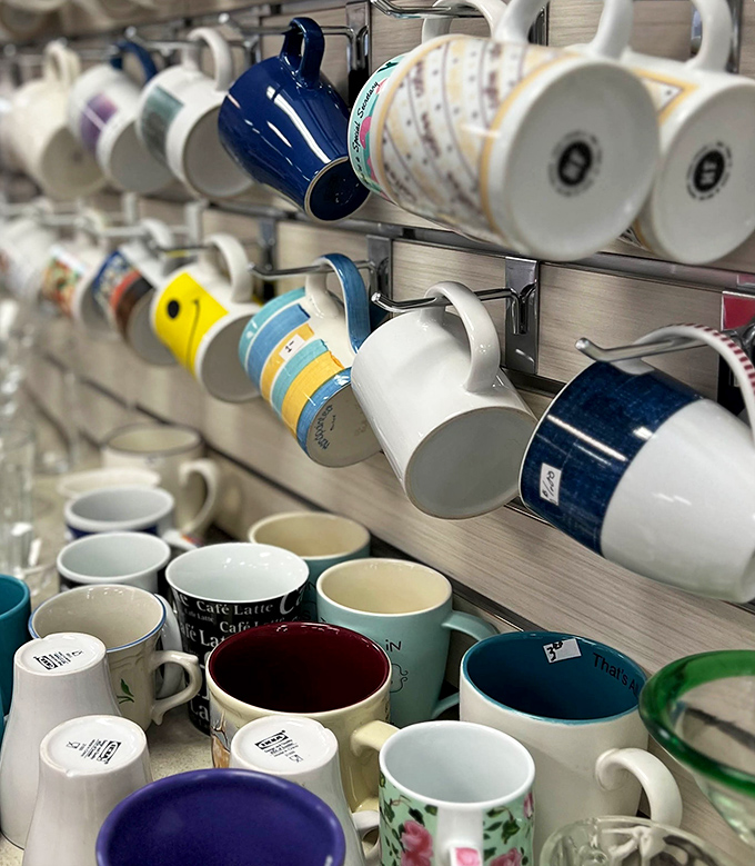 Every mug tells a story. This colorful collection of coffee vessels has served morning rituals and afternoon tea breaks across countless Las Vegas homes.
