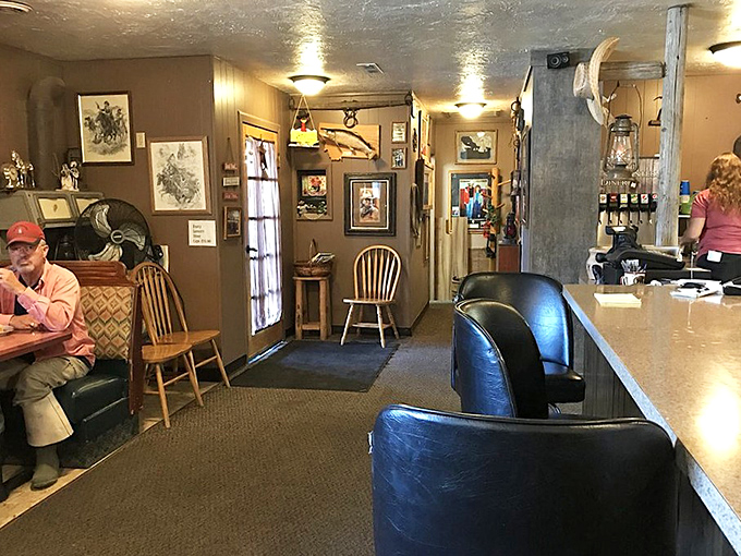 The interior feels like someone's living room that happens to serve incredible food. Hunting prints and western memorabilia create an atmosphere no designer could replicate.