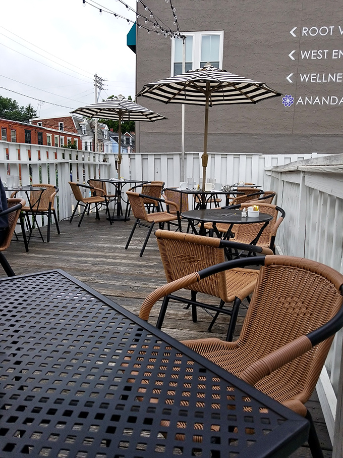 Sunshine and crepes&mdash;nature's perfect pairing. The outdoor patio offers a peaceful retreat for enjoying your French-inspired feast.