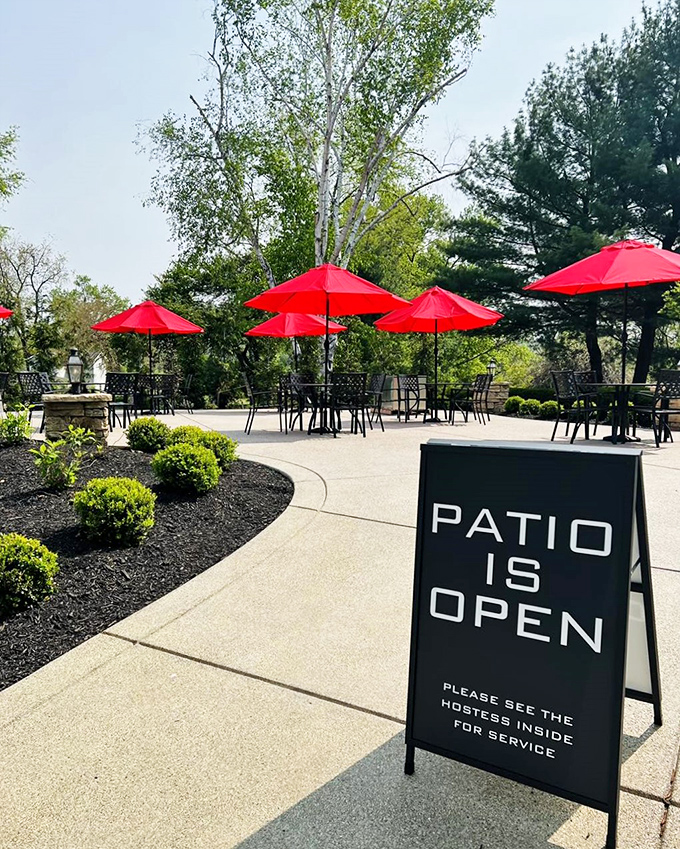 "Patio is Open" might be the three most beautiful words in summer dining. These red umbrellas promise al fresco perfection under Pennsylvania skies.