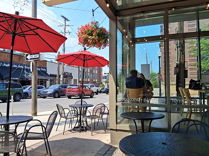 Red umbrellas, hanging flowers, and the promise of pastry&mdash;outdoor seating at Presti's is Cleveland's answer to a Roman piazza.