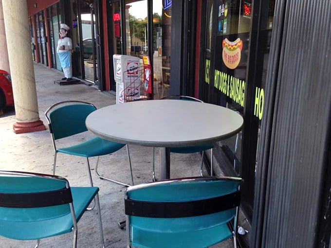 The outdoor seating area offers a moment of reflection before the flavor explosion that awaits inside&mdash;or a place to contemplate ordering seconds.