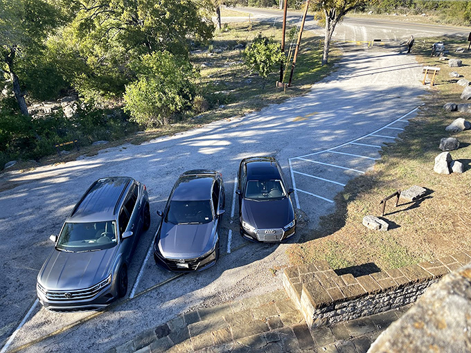 Your chariot awaits after underground adventures. The parking area offers convenient access to both the cavern and the park's surface attractions.
