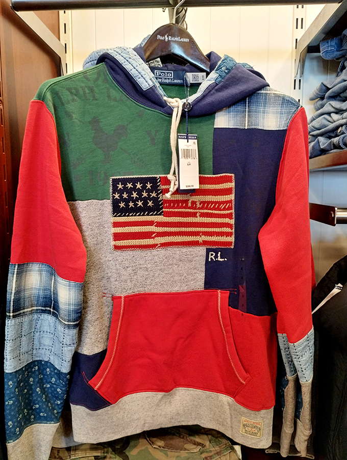 The hoodie that couldn't decide on a single color scheme. Ralph Lauren's patchwork creation makes indecision look like a deliberate fashion statement.