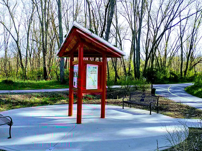 Patton Park's trail information kiosk stands ready to guide adventurers through nature's playground, where cell service fades but conversation flourishes.